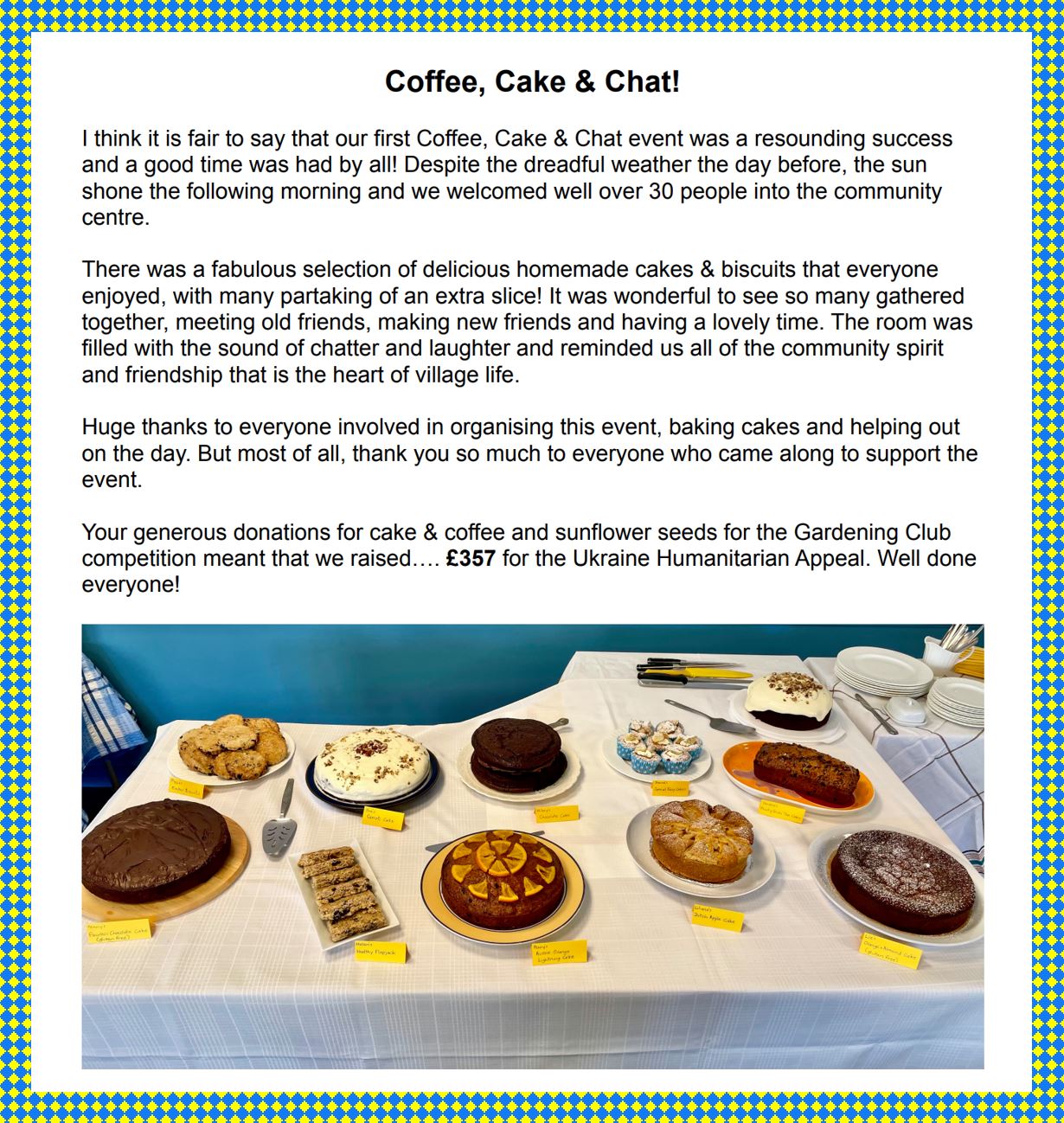 Thank You to All who came & contributed to the Success of the Coffee ...