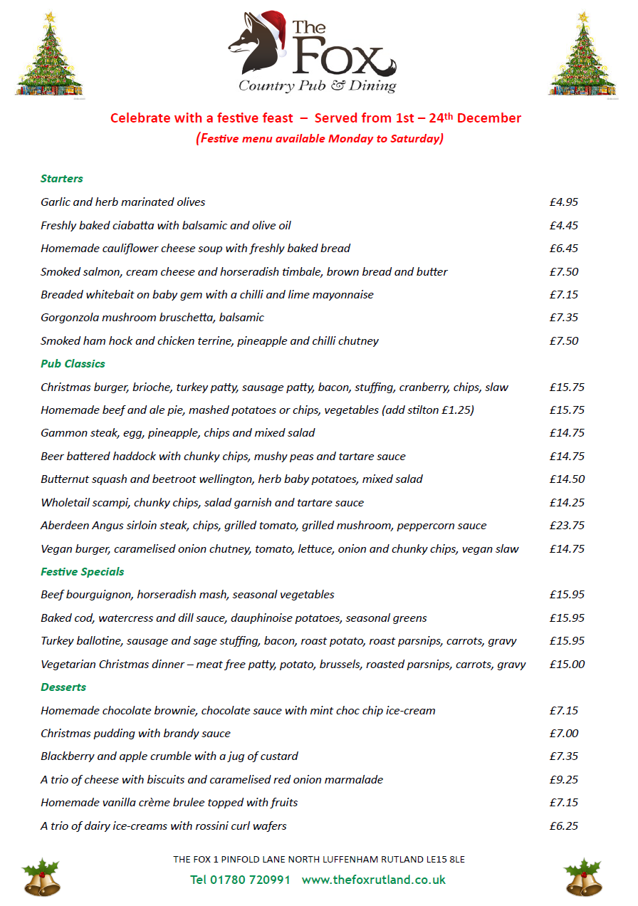 Festive Fun & Fine Food @ The Fox this month… | North Luffenham